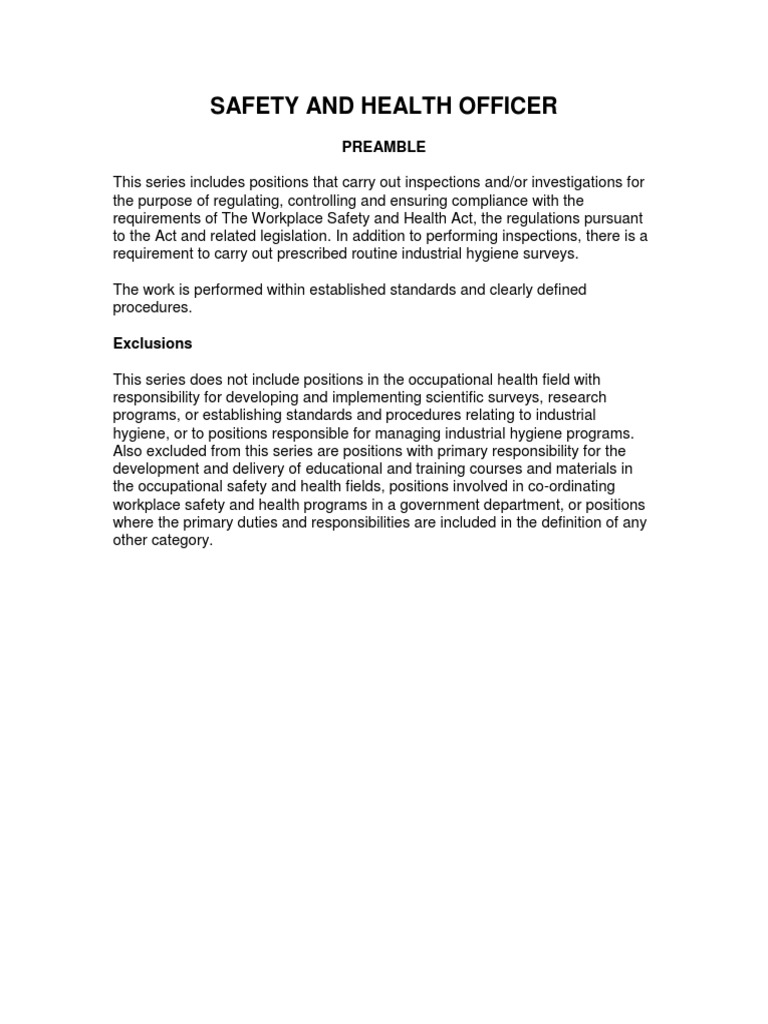 Safety and Health Officer | PDF | Occupational Hygiene | Occupational ...
