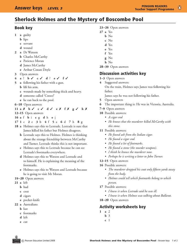 AnswerSherlock Holmes and The Mystery of Boscombe Pool | PDF | Sherlock ...