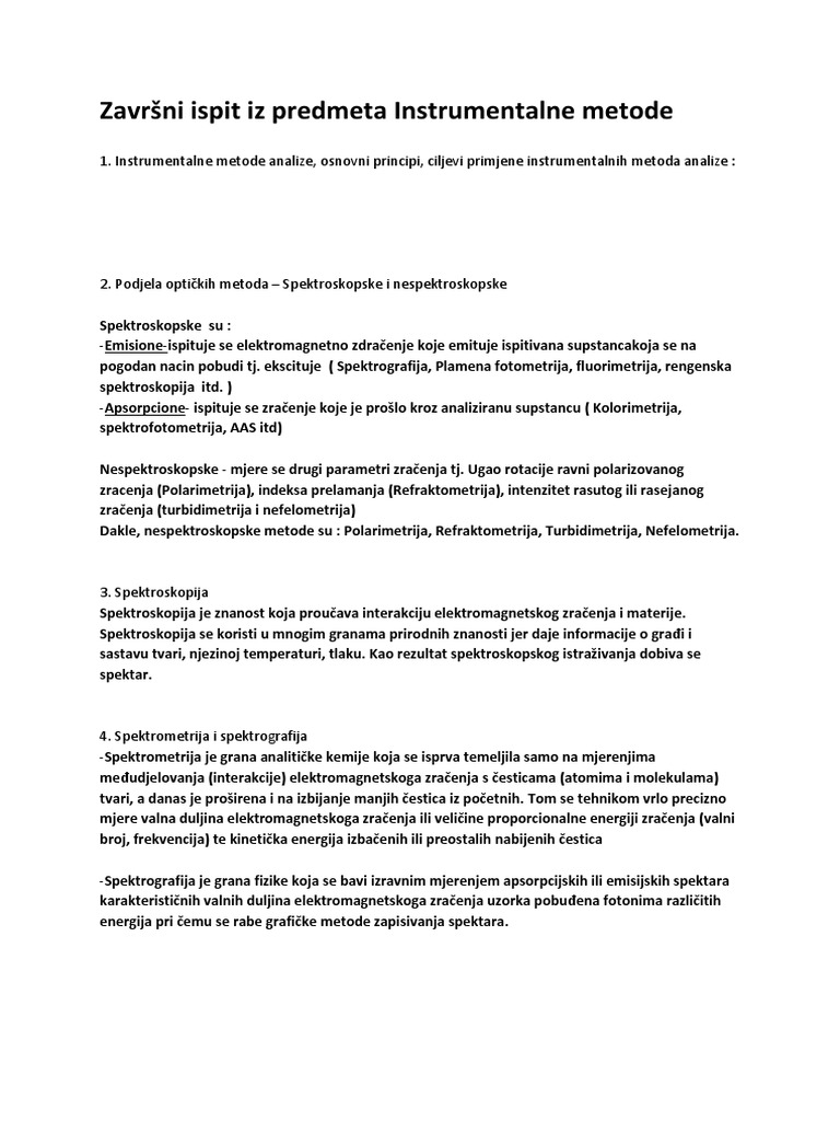Instrumentalne Metode Zavrsni Ispit | PDF