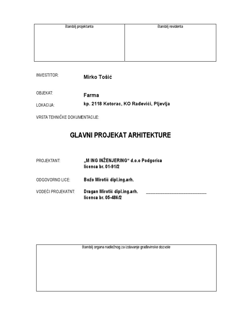 Glavni Projekat Arhitekture PDF | PDF