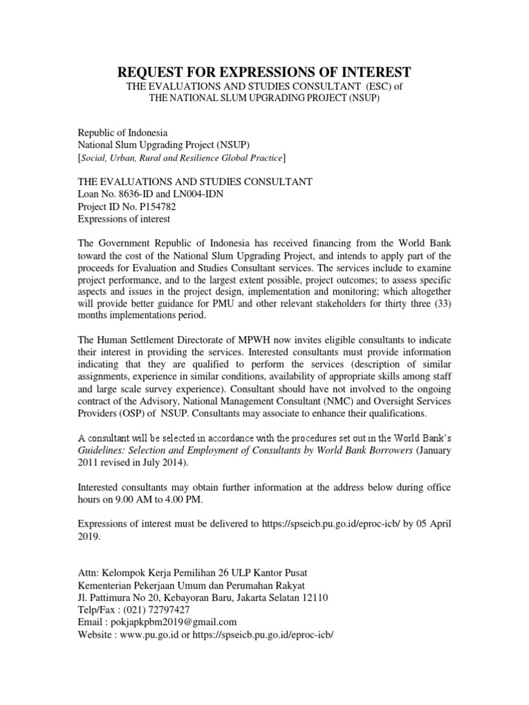 Request For Expressions of Interest: Social, Urban, Rural and Resilience Global Practice | PDF