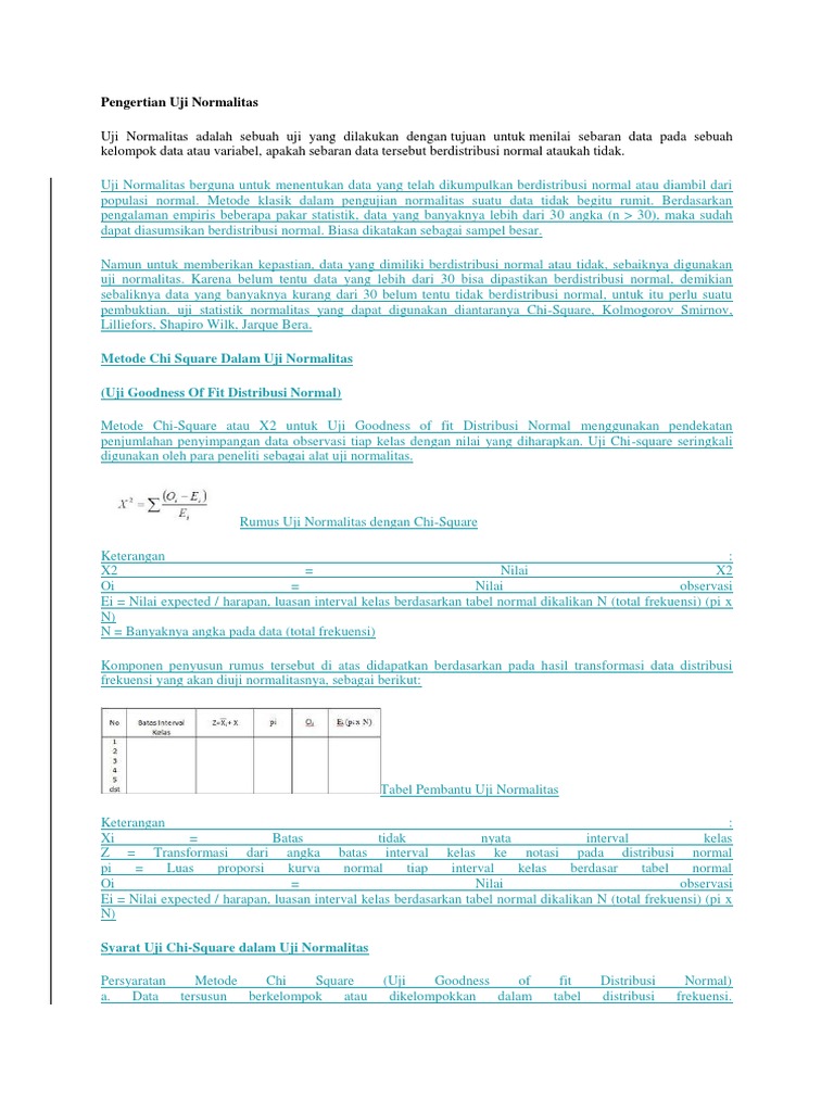 Uji Normalitas: Metode dan Rumus | PDF
