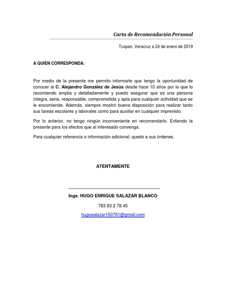 Ejemplo de Carta de Recomendación Personal-1 | PDF