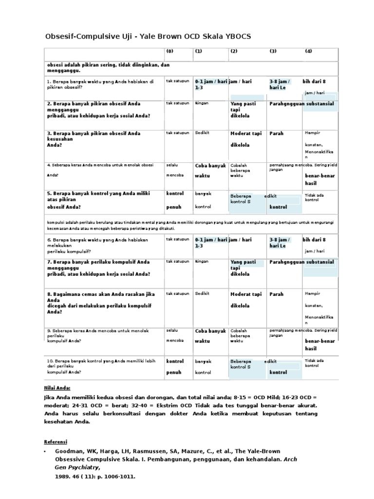 Obsessive Compulsive Disorder Test Yale Brown Ocd Scale Ybocs - En.id | PDF