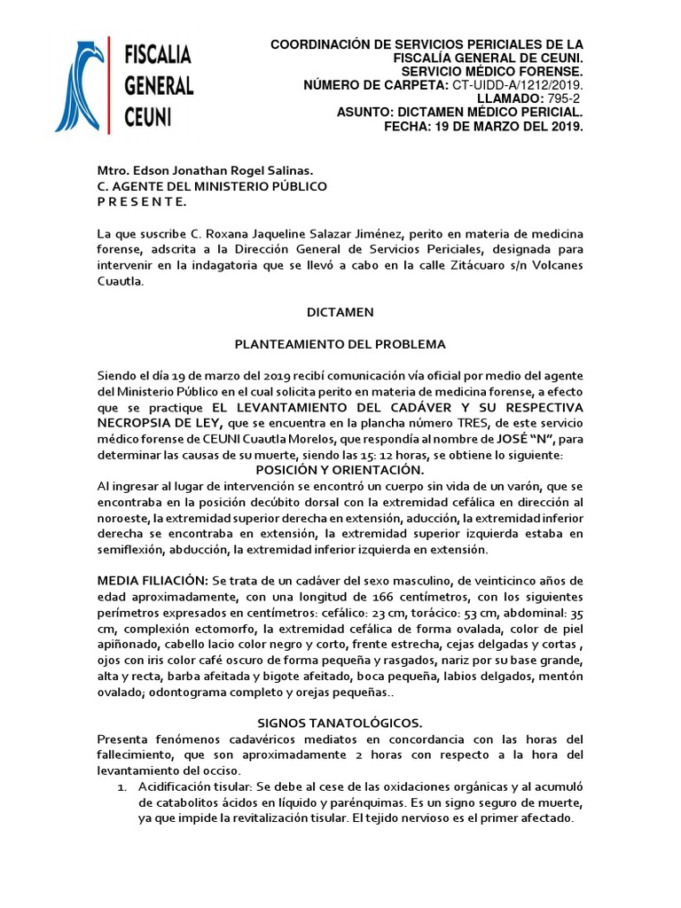 Dictamen De Medicina Forense Jurisprudencia Médica Cráneo