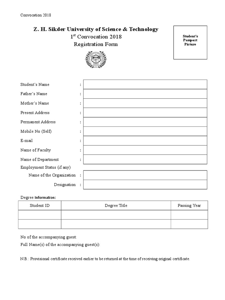 Convocation Registration Form | PDF