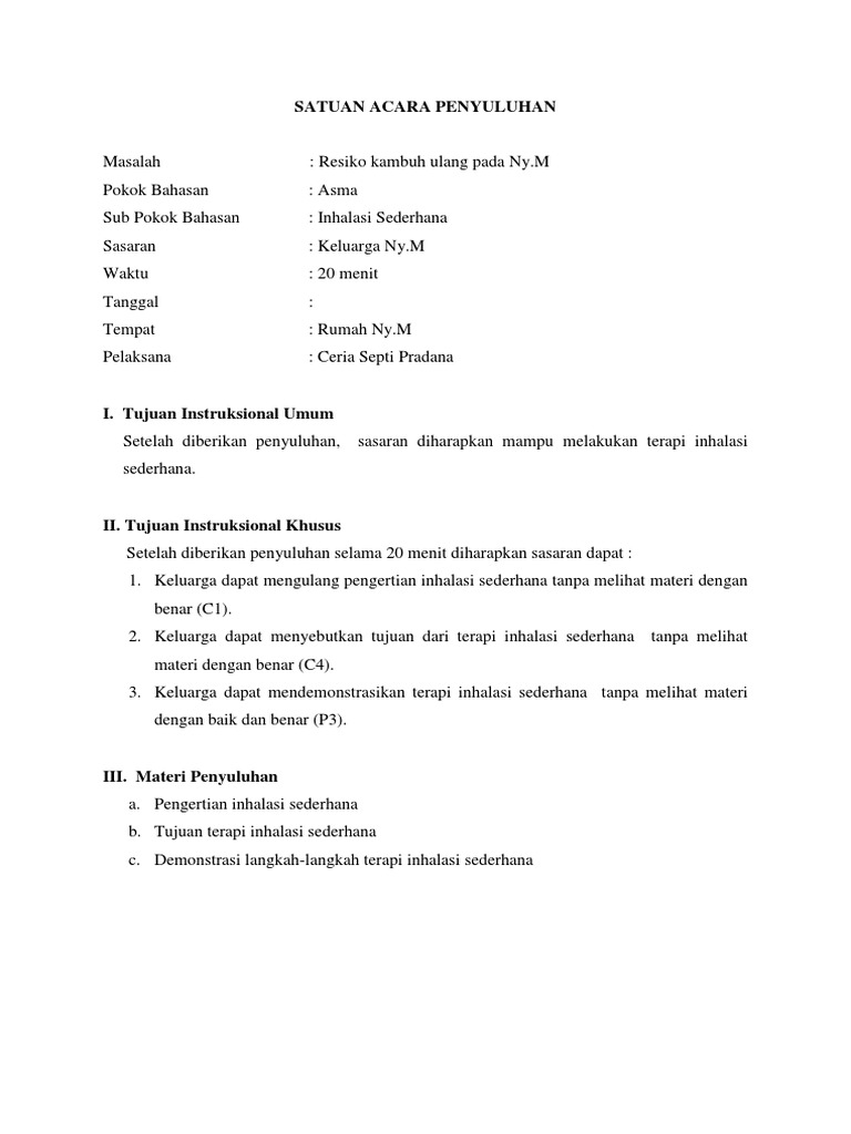 Satuan Acara Penyuluhan Dan Sop Inhalasi Sederhana | PDF