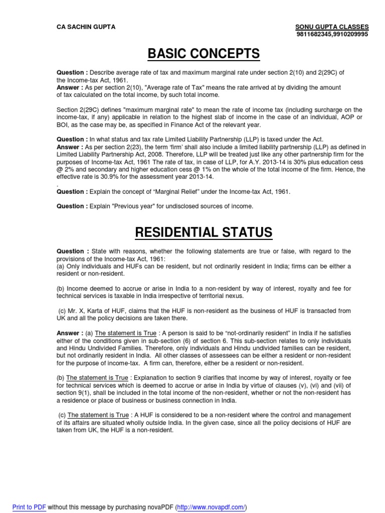 Income Tax Theory Questions-1 | PDF | Tax Deduction | Expense