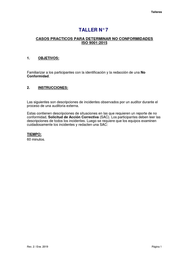 Taller 7-Redacción de NC - ISO 9k-2015 (Rev2) | PDF | Calibración ...