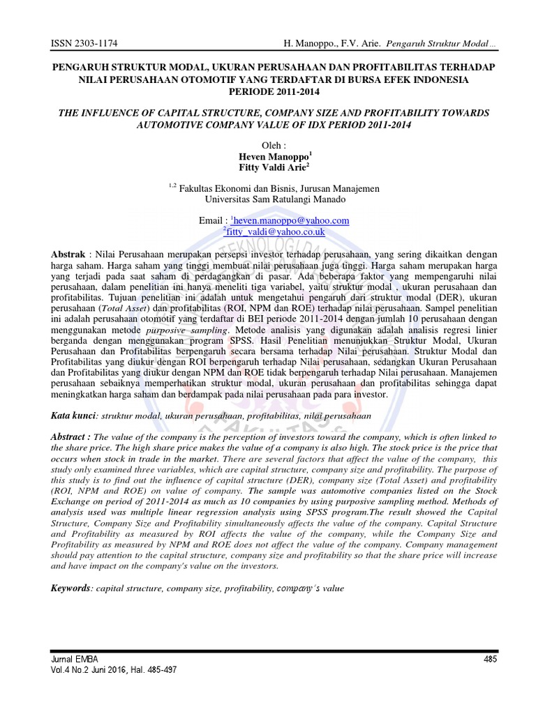 Pengaruh Struktur Modal, Ukuran Perusahaan Dan Profitabilitas Terhadap Nilai Perusahaan | PDF