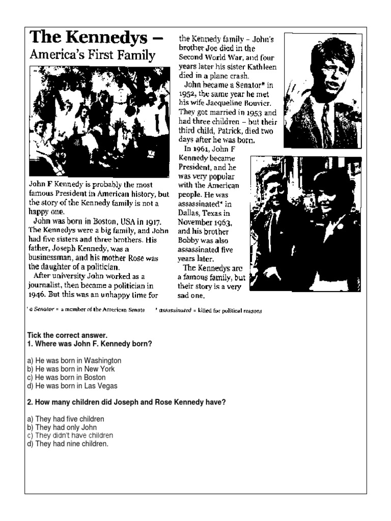 John Kennedy Reading Comprehension Exercises - 105072 | PDF