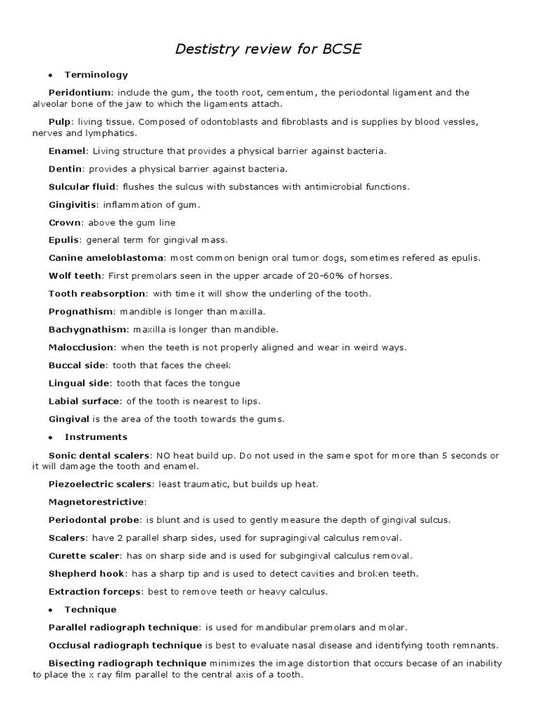 Destistry Review For BCSE | PDF | Human Tooth | Tooth