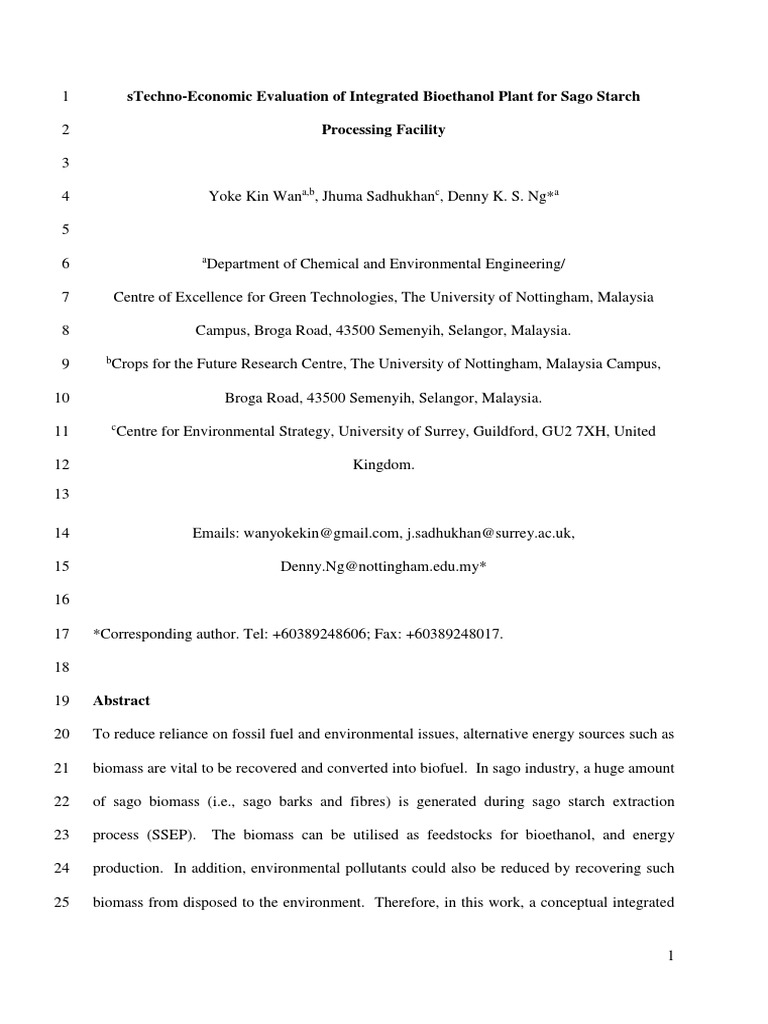 Manuscript For Sago-Based Ethanol Production - Final - Resubmission - DN4 - YK4 | PDF ...