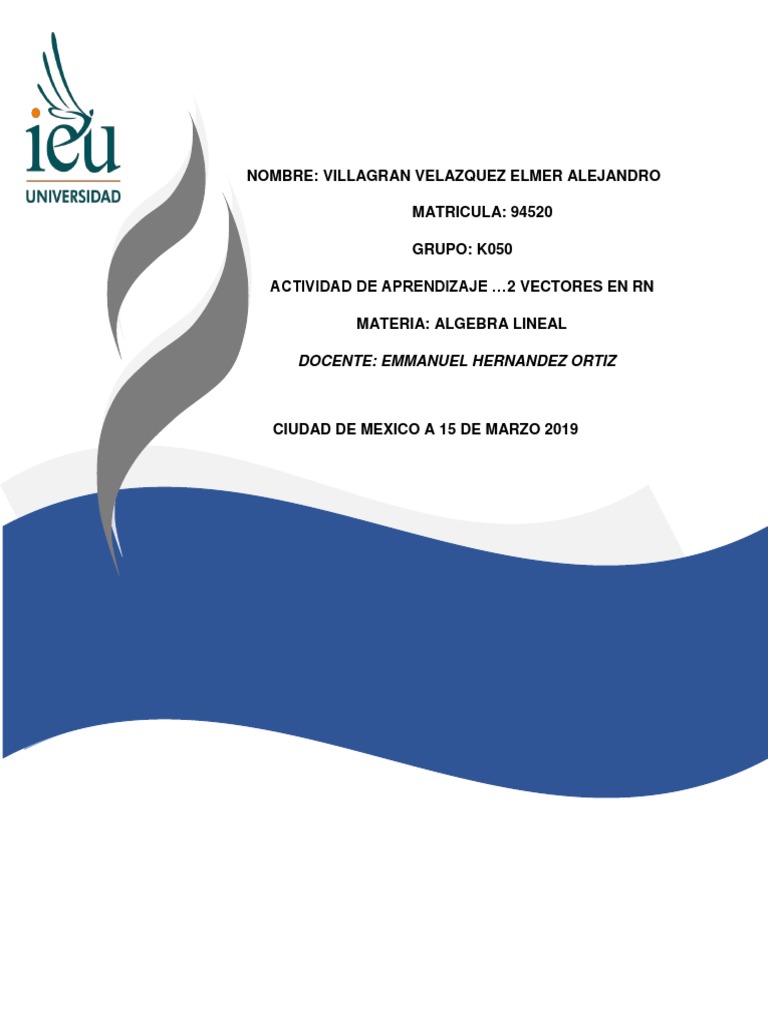 Actividad De Aprendizaje 2 Vectores En Rn Pdf Base álgebra Lineal