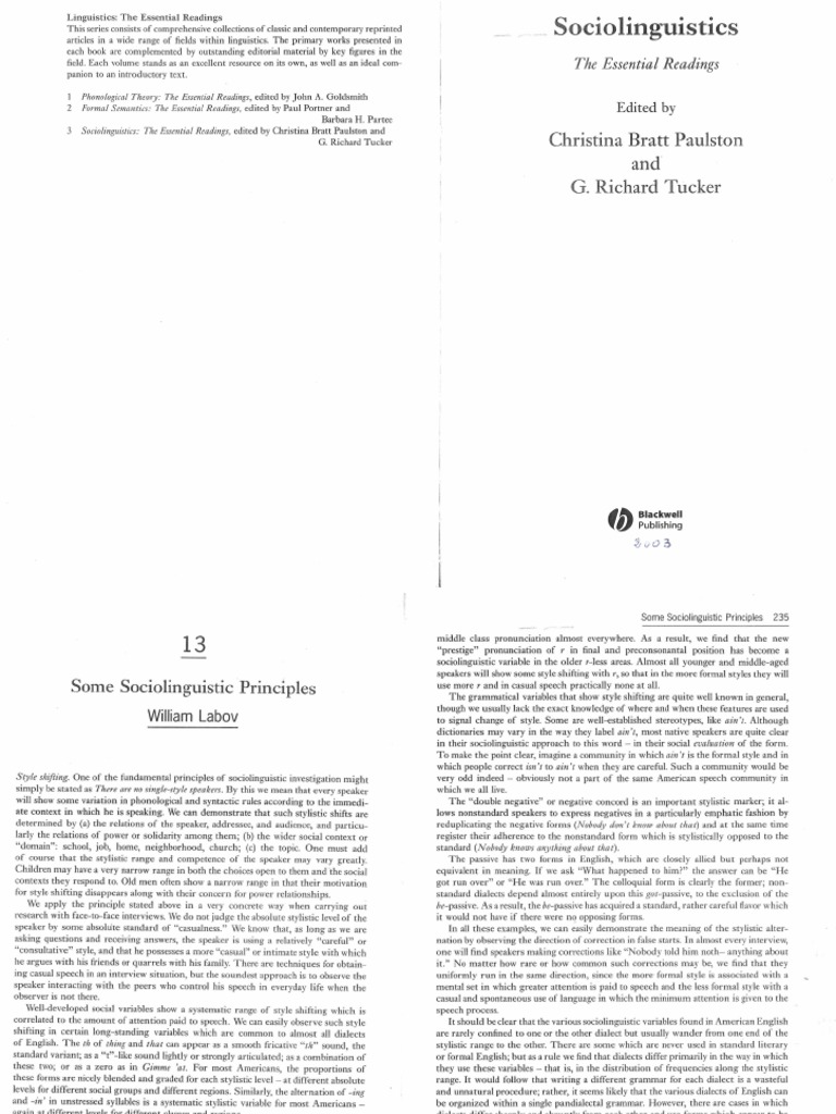 Labov, 2003 - Some Sociolinguistic Principles PDF | PDF | Sociolinguistics | Multilingualism