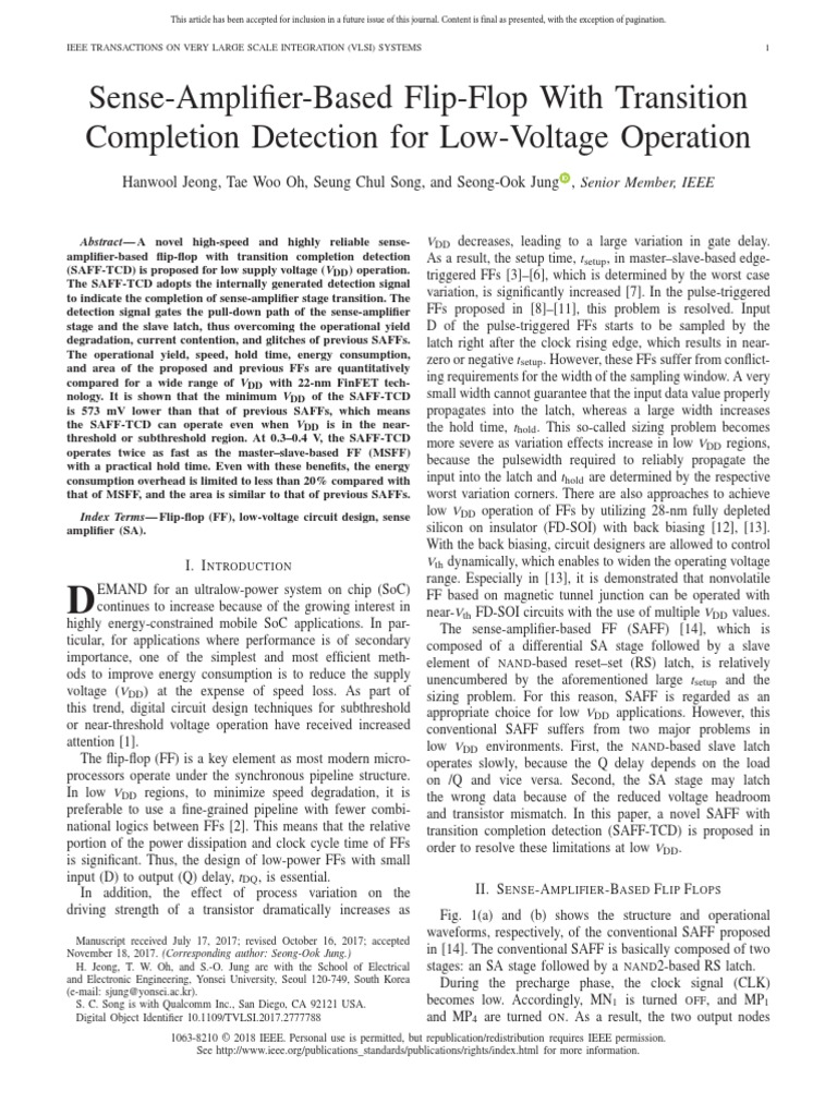 Sense-Amplifier-Based Flip-Flop With Transition Completion Detection For Low-Voltage Operation ...