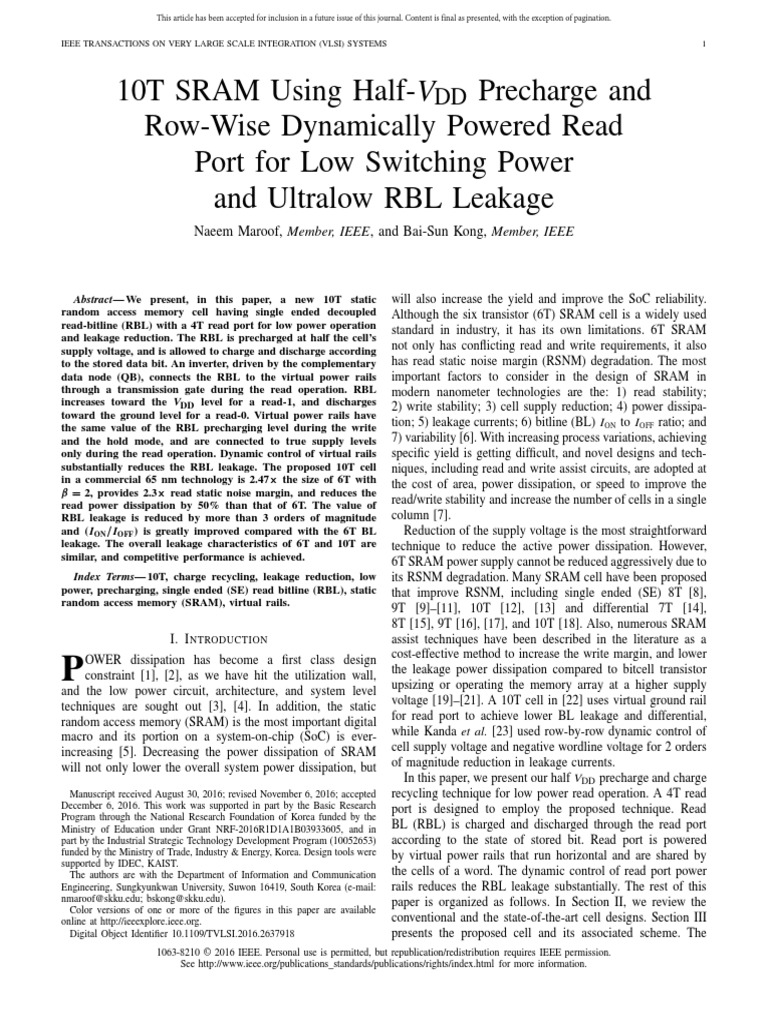 10T SRAM Using Half-V Precharge and Row-Wise Dynamically Powered Read ...