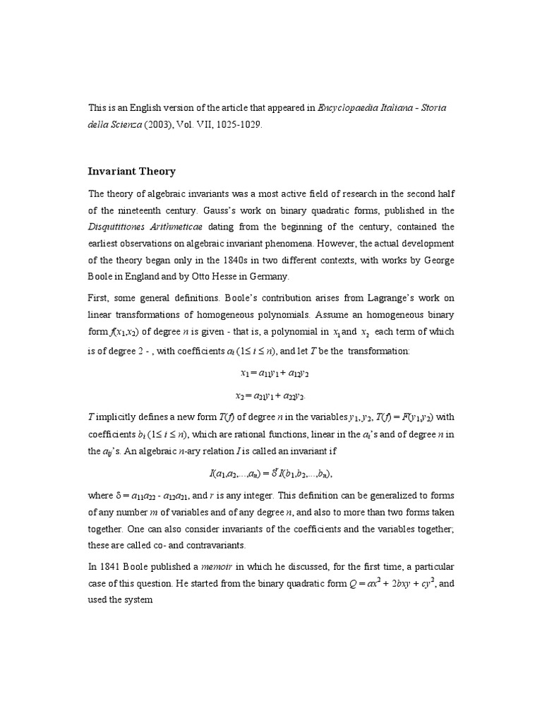 Invariant Theory: Della Scienza (2003), Vol. VII, 1025-1029 | PDF ...