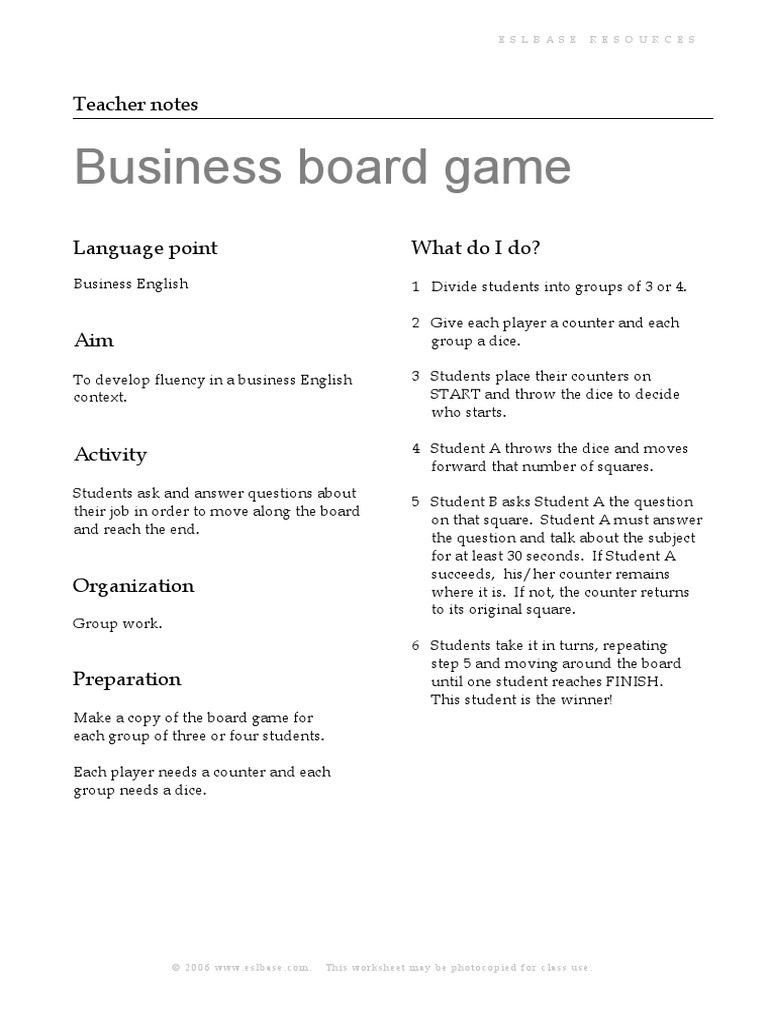 Business Board Game | PDF | Communication
