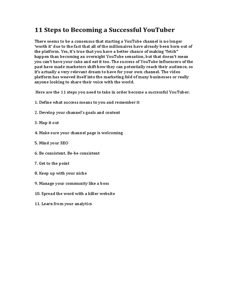 11 Steps To Becoming A Successful YouTuber | PDF