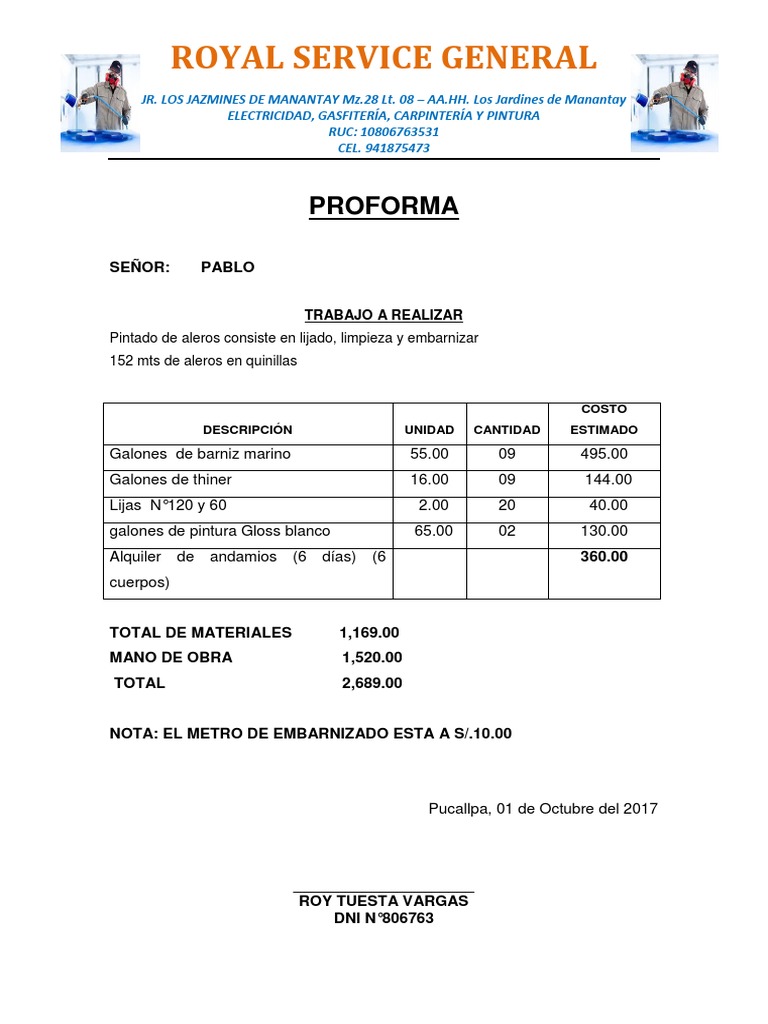 Proforma Royal Servicio | PDF