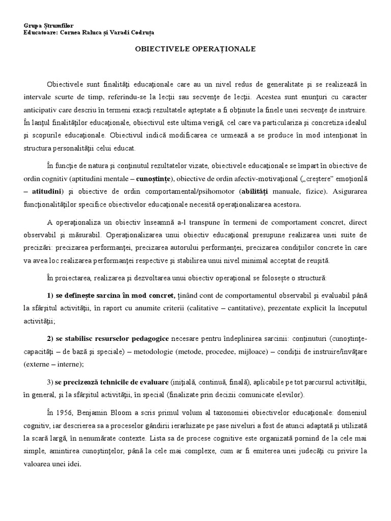 Operationalizarea Obiectivelor | PDF