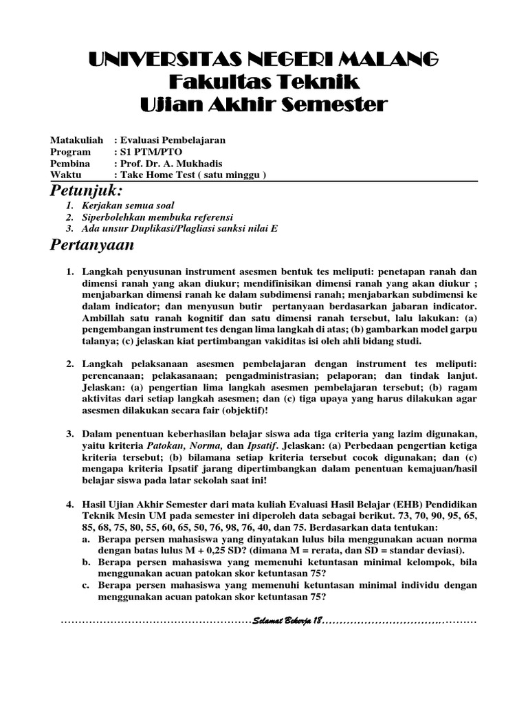 Soal UAS Evaluasi Pembelajaran | PDF