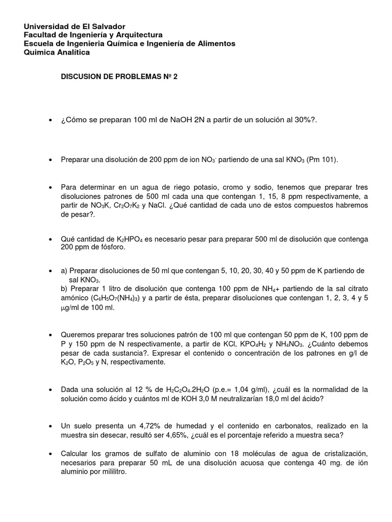 Guia Discusion PROBLEMAS | PDF | Concentración | Amoníaco