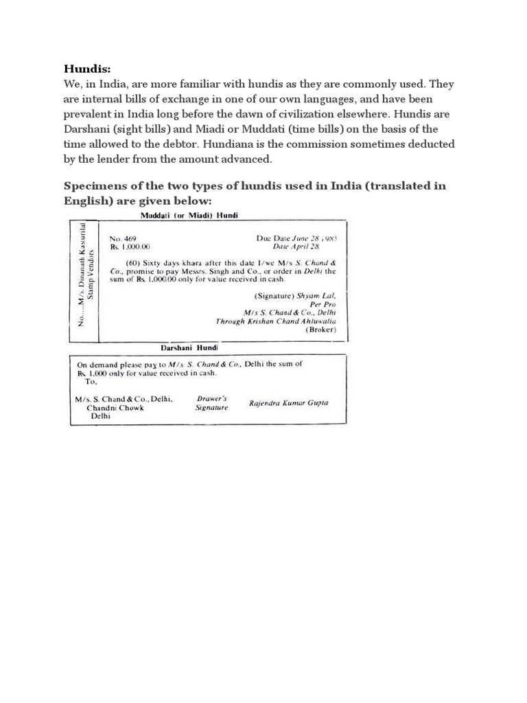 Hundis:: Specimens of The Two Types of Hundis Used in India (Translated ...