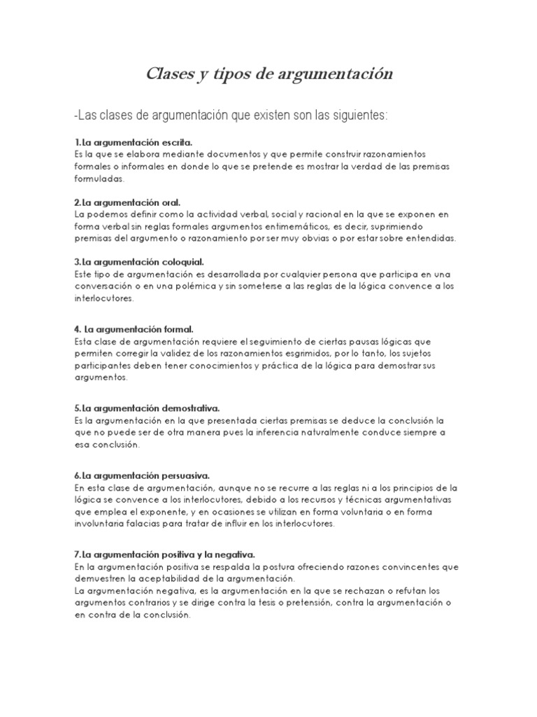 Clases y Tipos de Argumentacion | PDF | Argumento | Razón