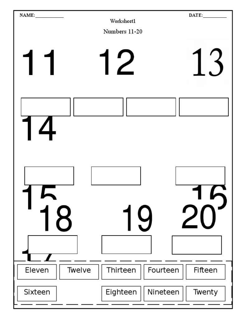 Numbers 11-20: Eleven Fifteen Fourteen Thirteen Twelve Sixteen Nineteen ...