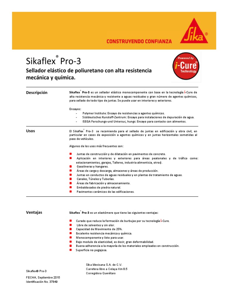 Sellador Elastico Poliuretano Alta Resistencia Quimica Sikaflex Pro 3 ...