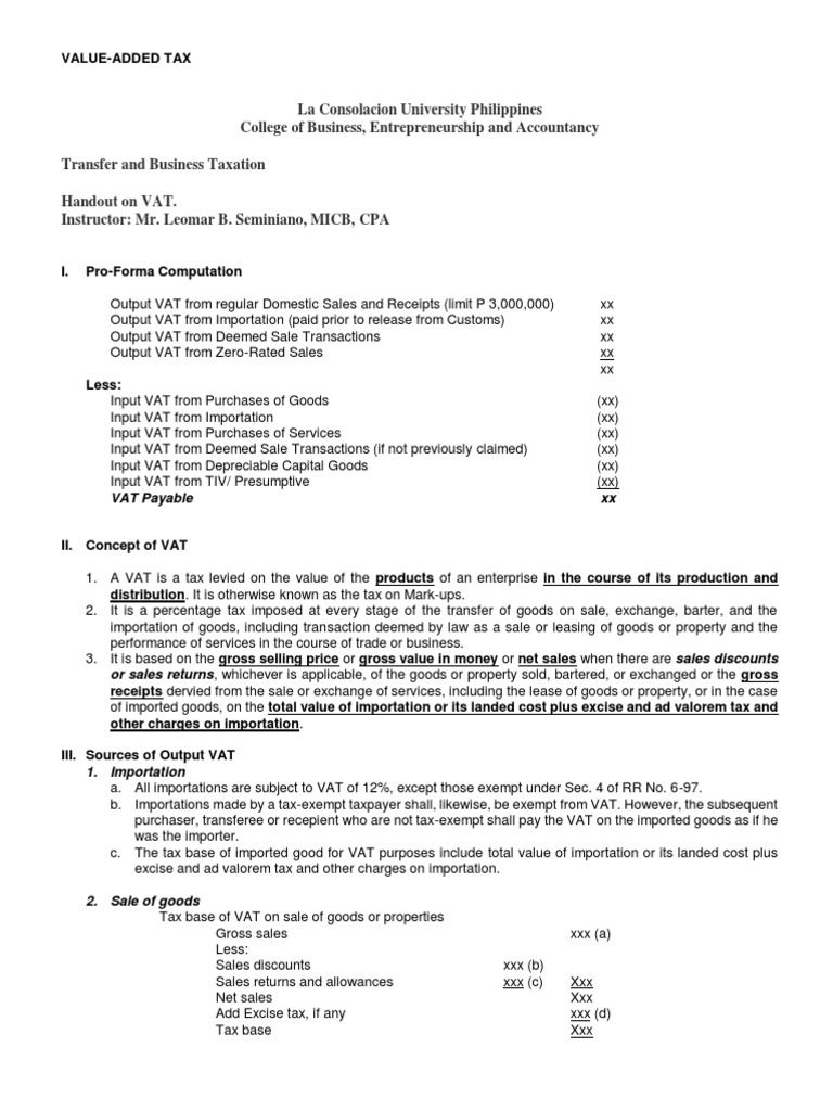 VAT Handouts Tax | PDF | Value Added Tax | Ad Valorem Tax
