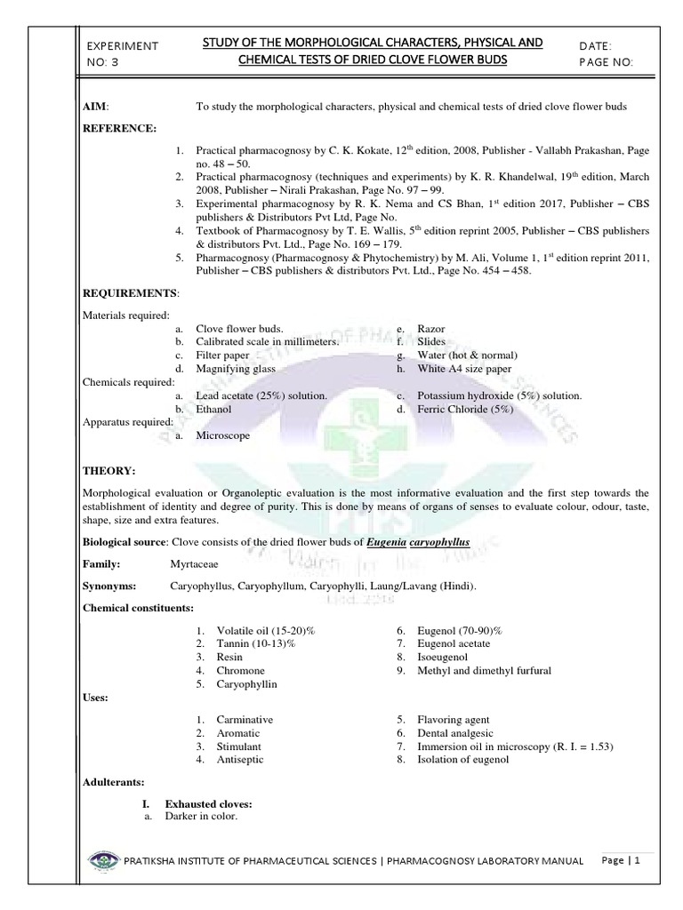 Clove Morphology and Chemical Tests | PDF | Precipitation (Chemistry ...