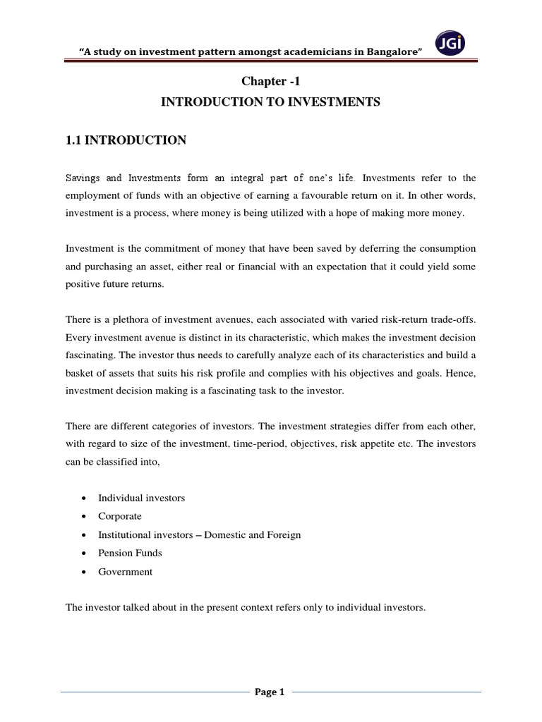 Investment Patterns and Behaviors of Academicians in Bangalore: A Study ...