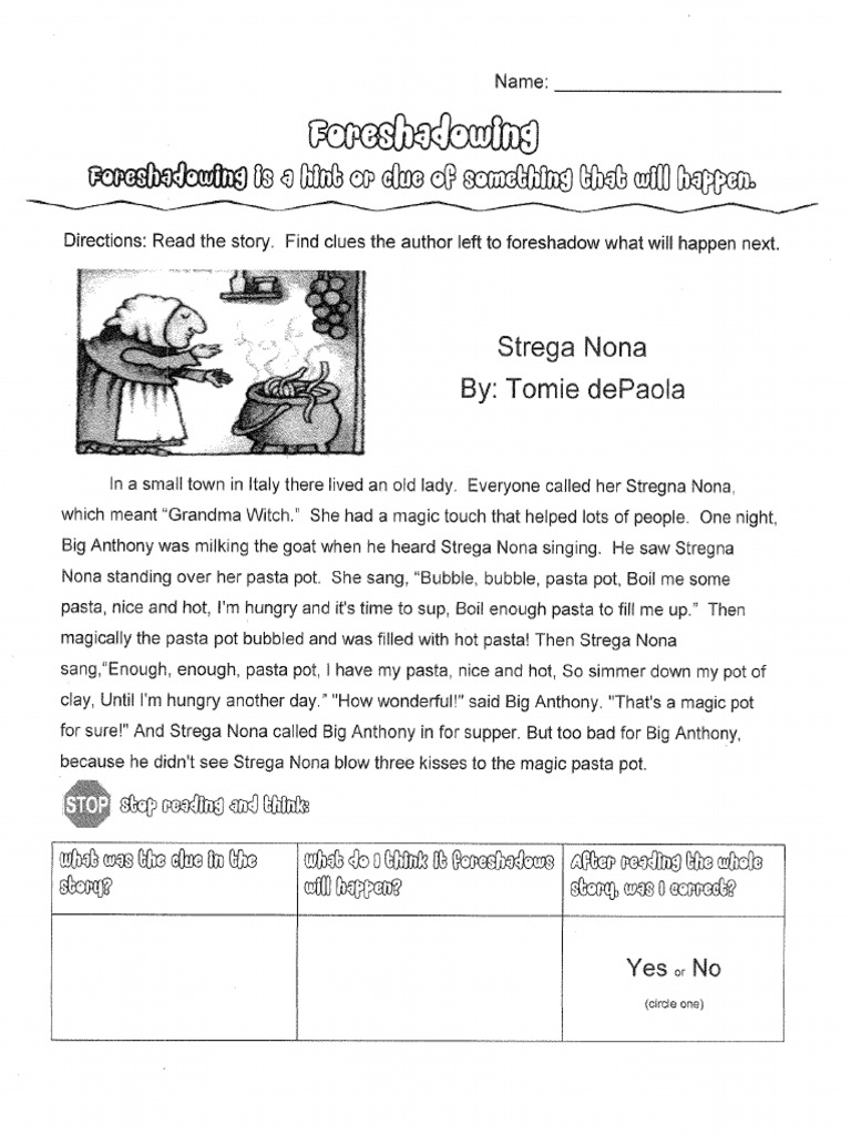 Strega Nona Foreshadowing PDF | PDF