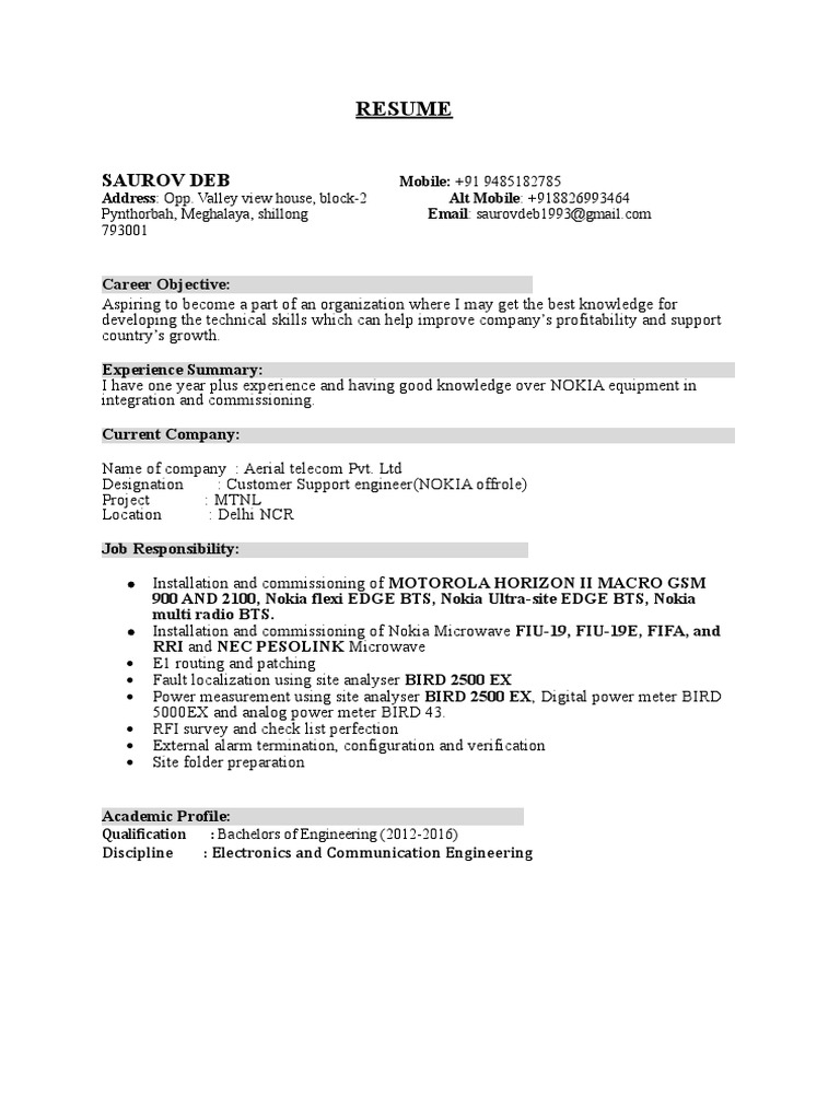 Saurov Deb (Resume) | PDF | Telecommunications | Information And ...