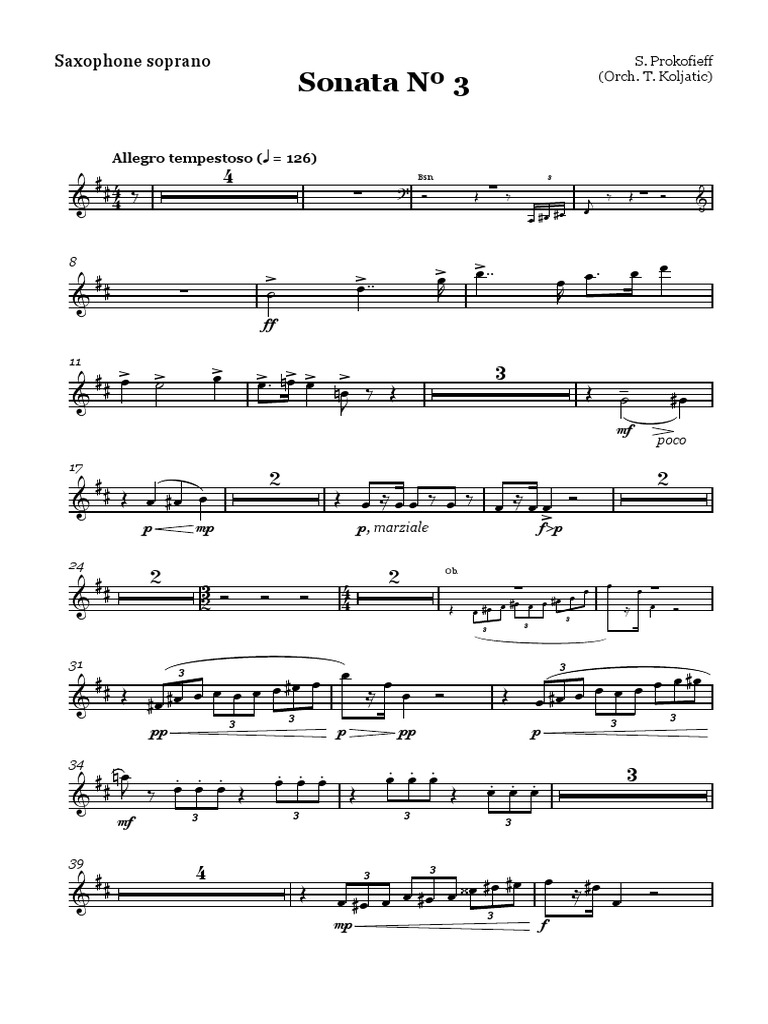 Sonata #3: Saxophone Soprano | PDF | Elements Of Music | Music Theory