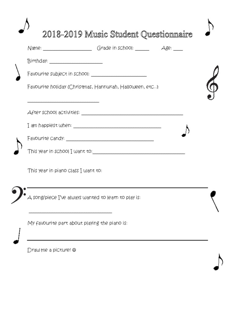 2018-2019 Music Student Questionnaire | PDF