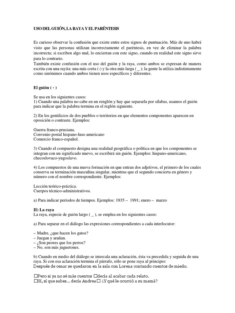 Uso Del Paréntesis y El Guión | PDF | Soporte | Puntuación