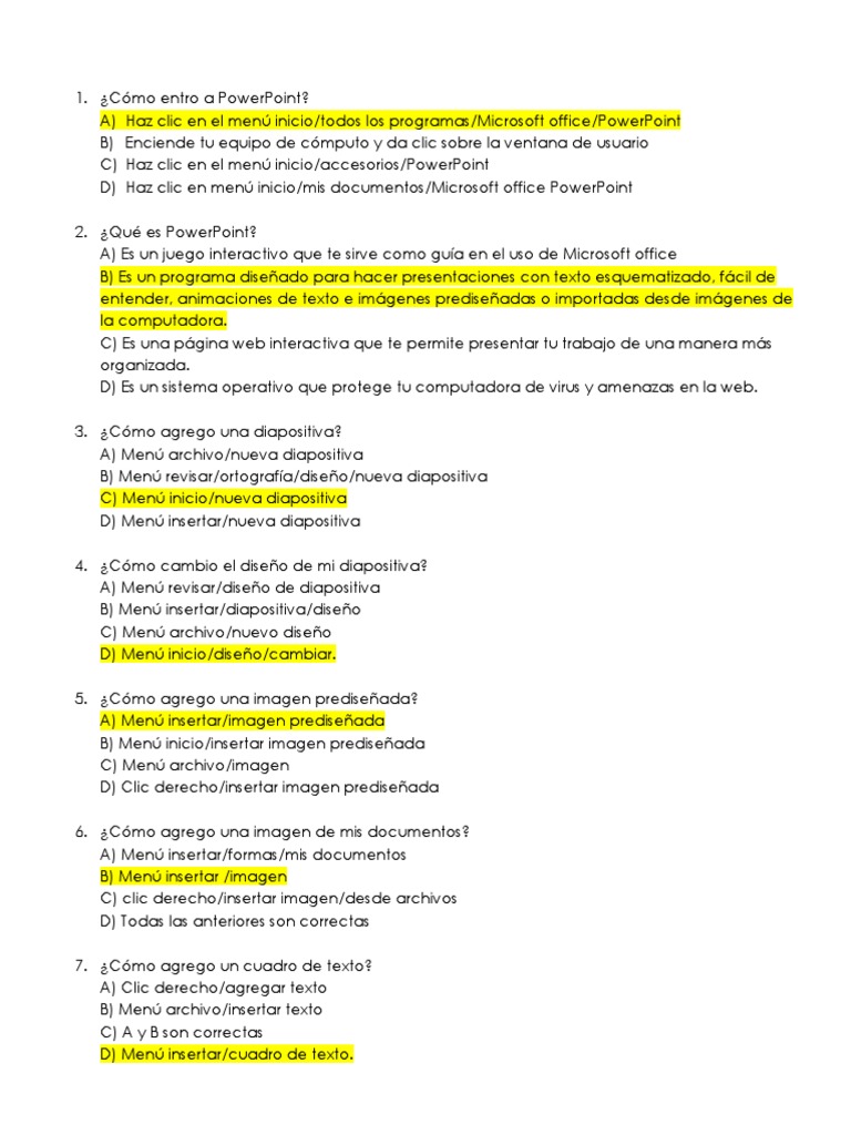 Preguntas-Power-Point-Examen-Semestral 1 | PDF | Microsoft PowerPoint | Software