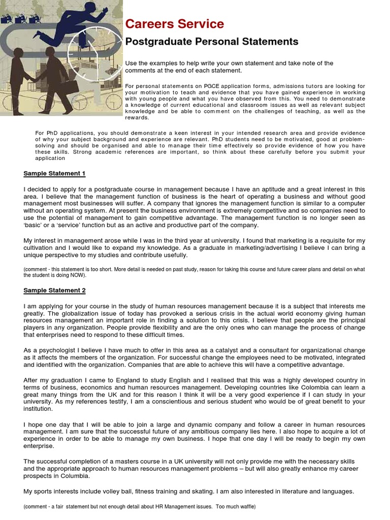 Careers Service: Postgraduate Personal Statements | PDF | Teachers ...