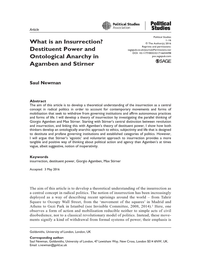 What Is An Insurrection? Destituent Power and Ontological Anarchy in ...