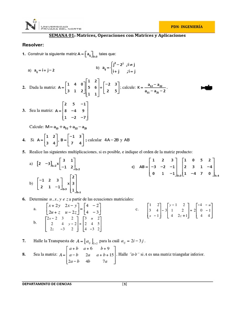 S1- MATRICES, OPERACIONES CON MATRICES Y APLICACIONES.docx | Queso ...
