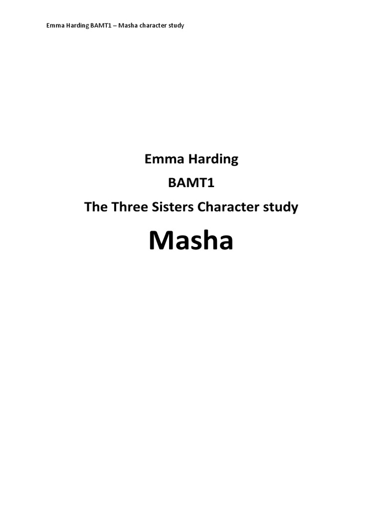Three Sisters Character Study Masha