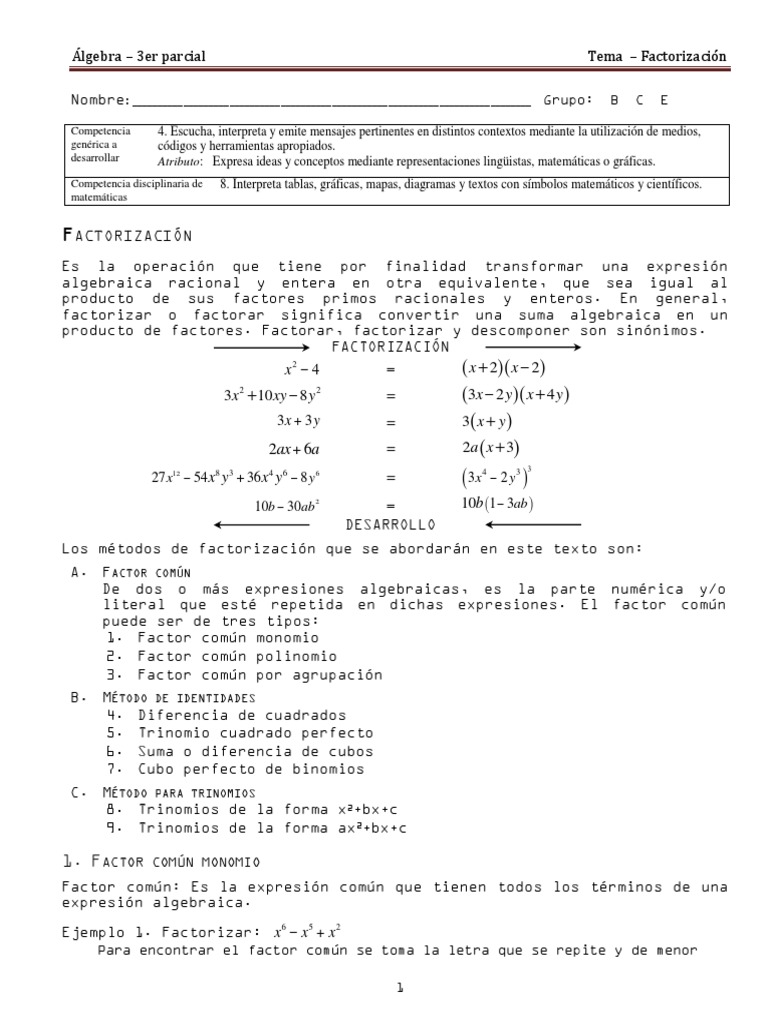 Algebra P3 - Teoria 2 - Factorizacion | PDF | Factorización | Objetos matemáticos