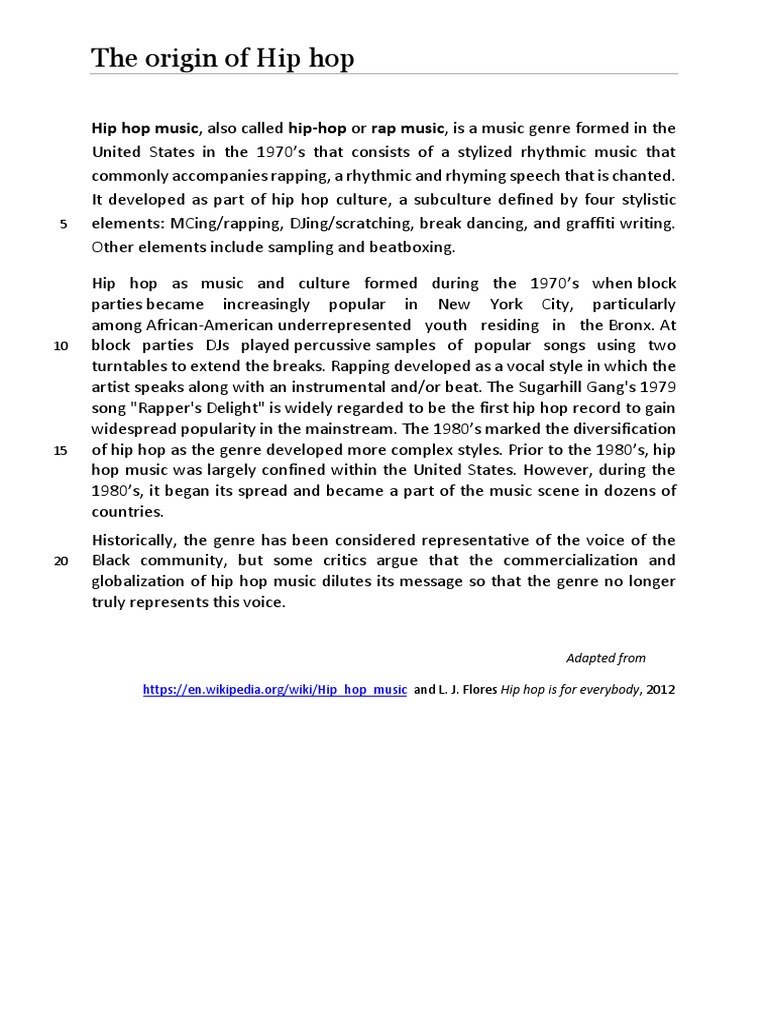 Annexe 1-The Origin of Hip Hop | PDF | Social Science | History