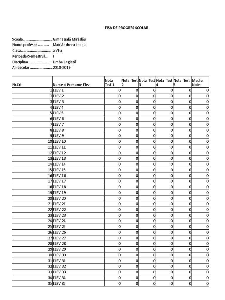 Fisa de Progres Scolar | PDF