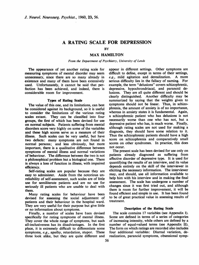 Hamilton's Depression Rating Scale | PDF | Major Depressive Disorder ...