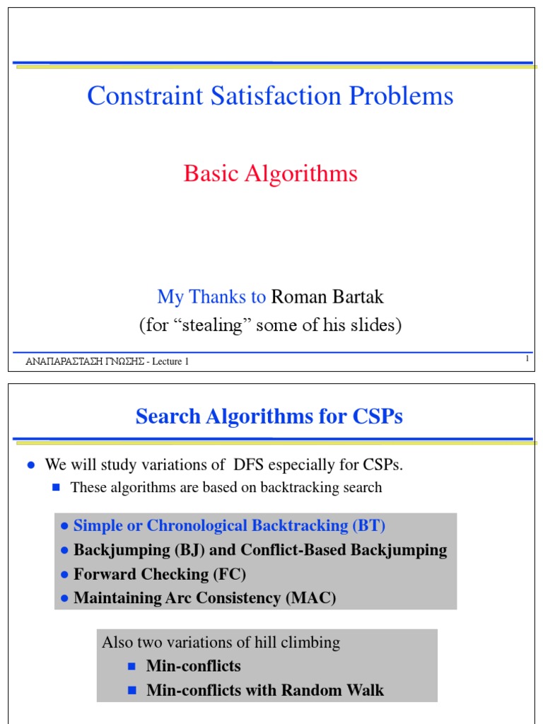 Csp Algorithms For Constraint Satisfaction Problems Pdf Computer Programming Theoretical